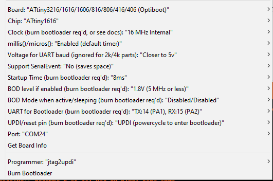 Restart chip after flashing with UPDI (Solved) · Issue #330 · SpenceKonde/megaTinyCore · GitHub