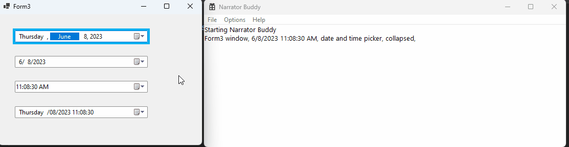 A11y_.Net Core_Winforms_MainForm_Common Controls1_Screen reader : Narrator is announcing the ...