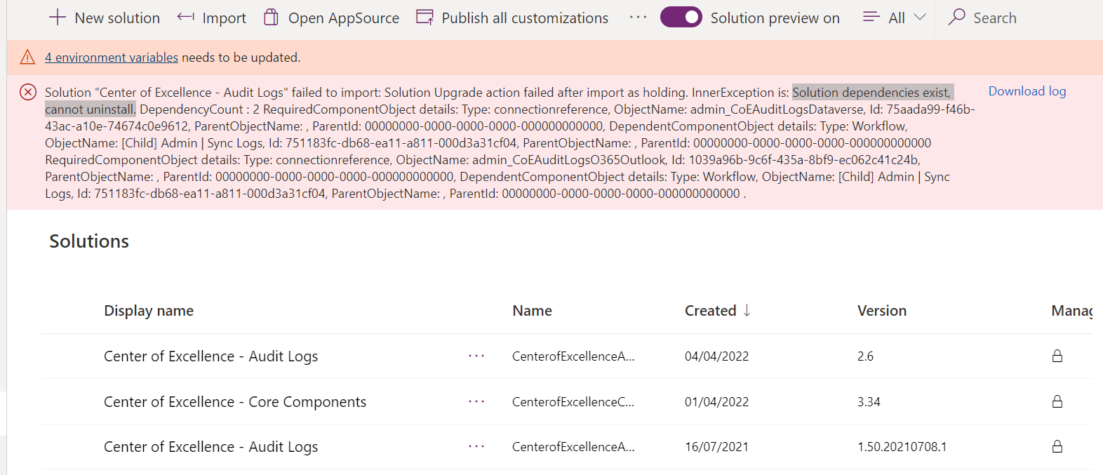 [CoE Starter Kit - BUG] upgrade issue · Issue #2363 · microsoft/coe-starter-kit · GitHub