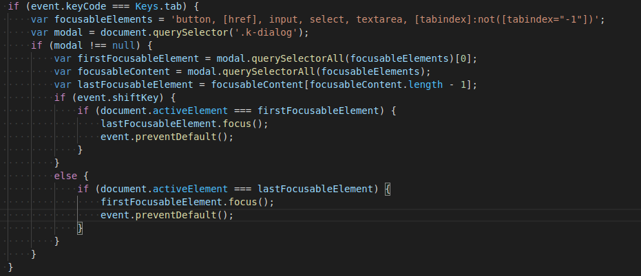 Dialog loses focus if last "focusable" item is disabled · Issue #1293 · telerik/kendo-react · GitHub