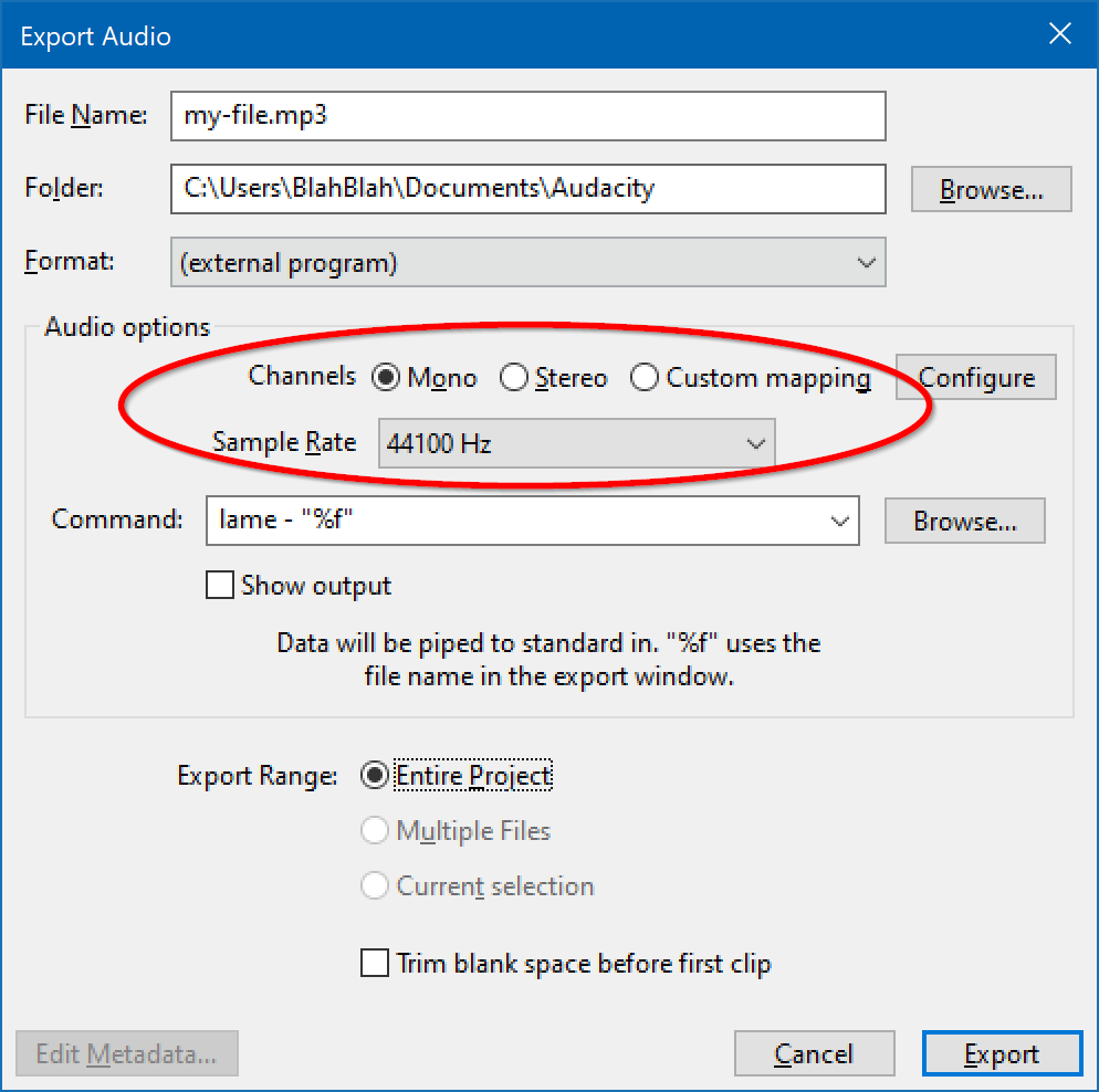 Remove unnecessary "Channels" and "Sample Rate" settings for external program export · Issue ...