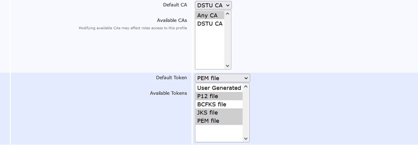 Can not select PEM as certificate container when issuing user certificate since 7.11.0 (if Key ...