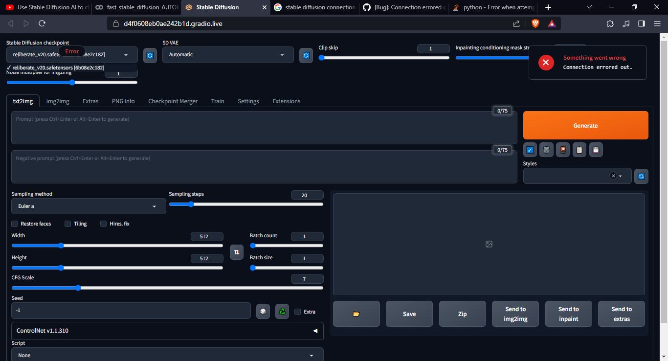 [Bug]: Connection errored out. Google Colab · Issue #11304 · AUTOMATIC1111/stable-diffusion ...
