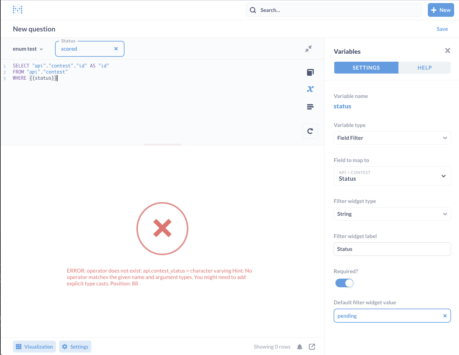 Category Filter on Native Query cannot recognize enum · Issue #7092 · metabase/metabase · GitHub