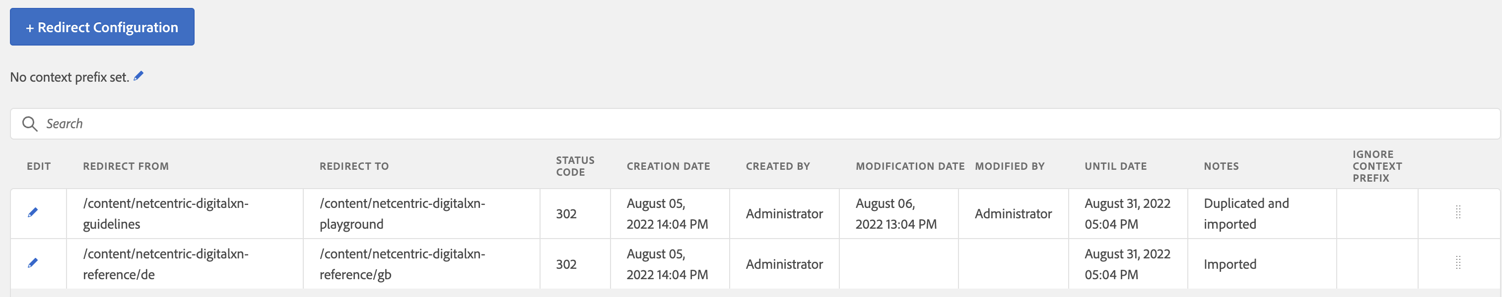 Expose 'last modification' properties and 'creation date' property in the Redirect Manager Tool ...