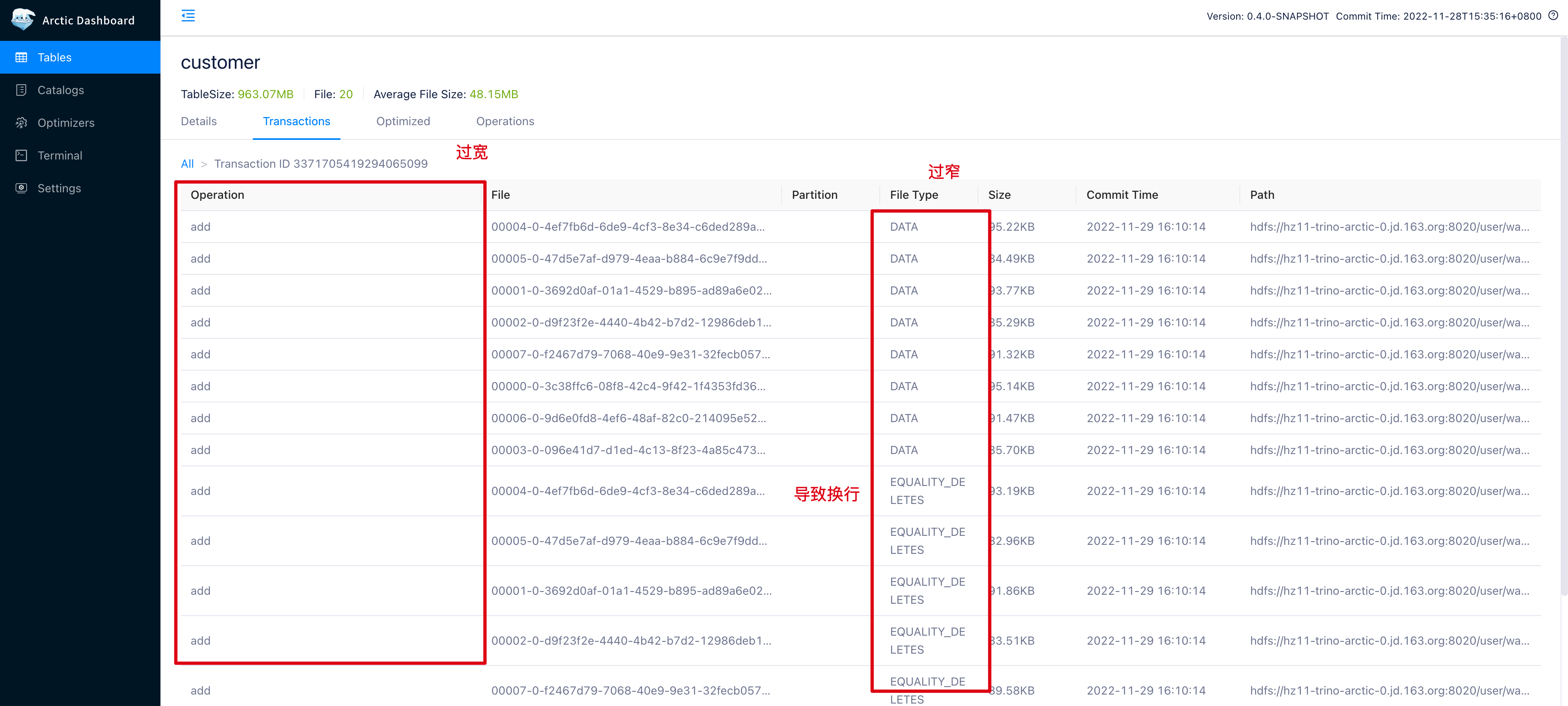 [Improvement]: Optimize the column width in Transaction pages of native iceberg · Issue #781 ...