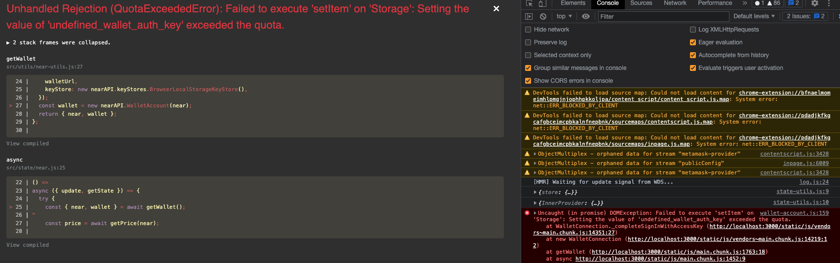 Failed To Execute Setitem On Storage Setting The Value Of Undefinedwalletauthkey