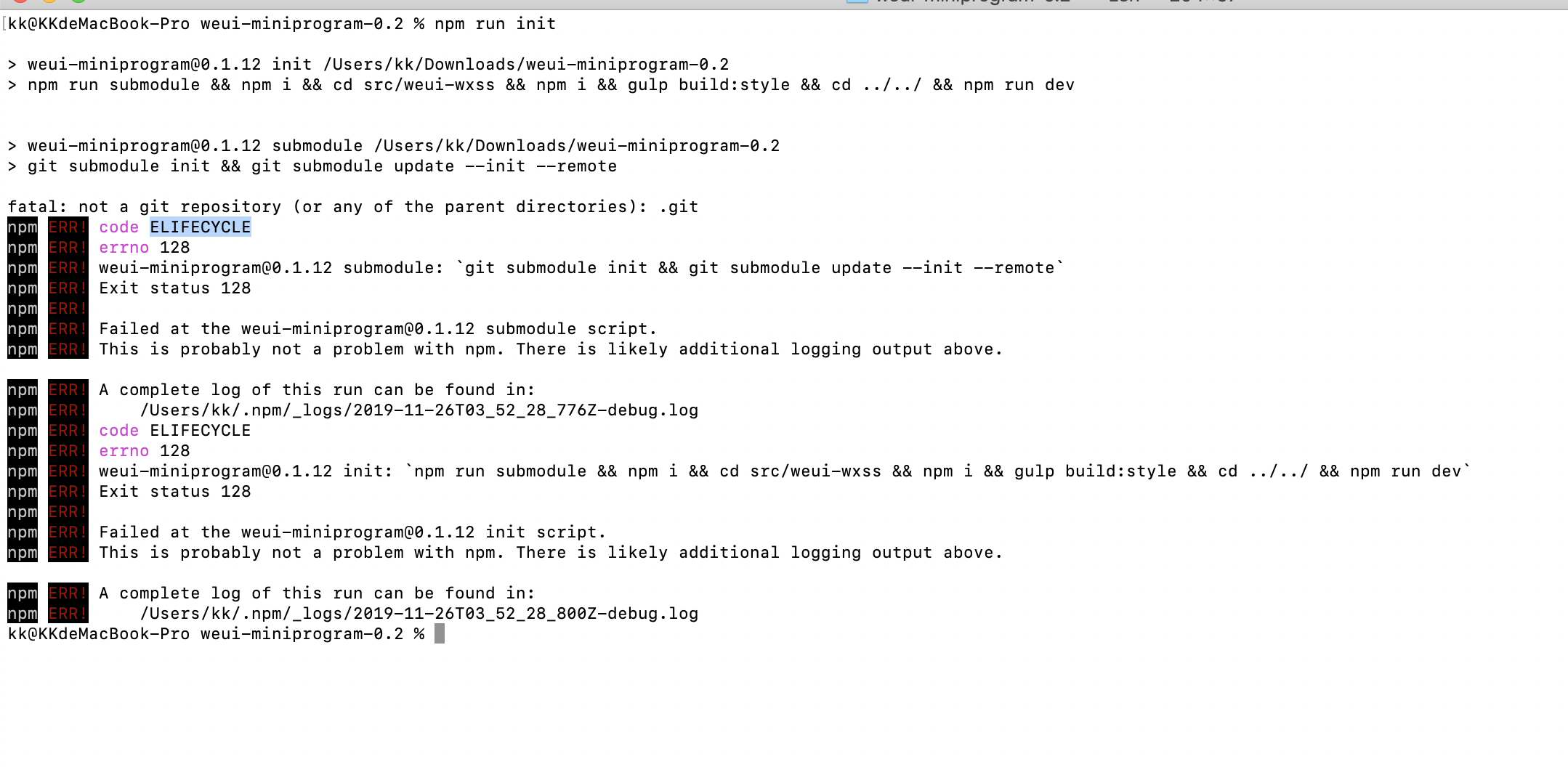 Npm Run Init就出错了 · Issue 62 · Wechat Miniprogramweui Miniprogram · Github