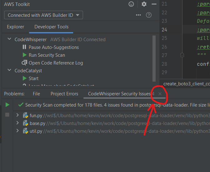 Exception Running A Security Scan After Closing The Codewhisperer Security Issues Window Causes