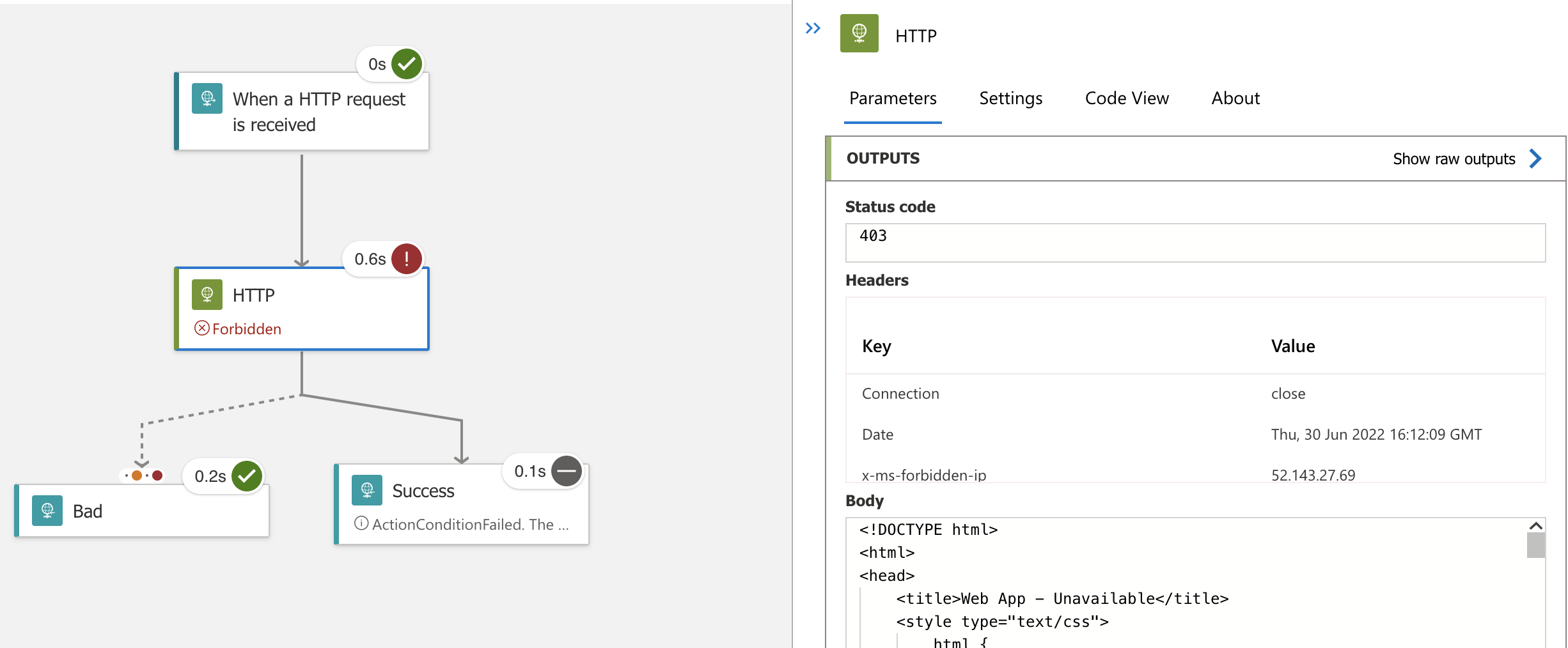 For Unsuccessful Actions There Should Not Be Outputs · Issue 584 · Azure Logicapps · Github
