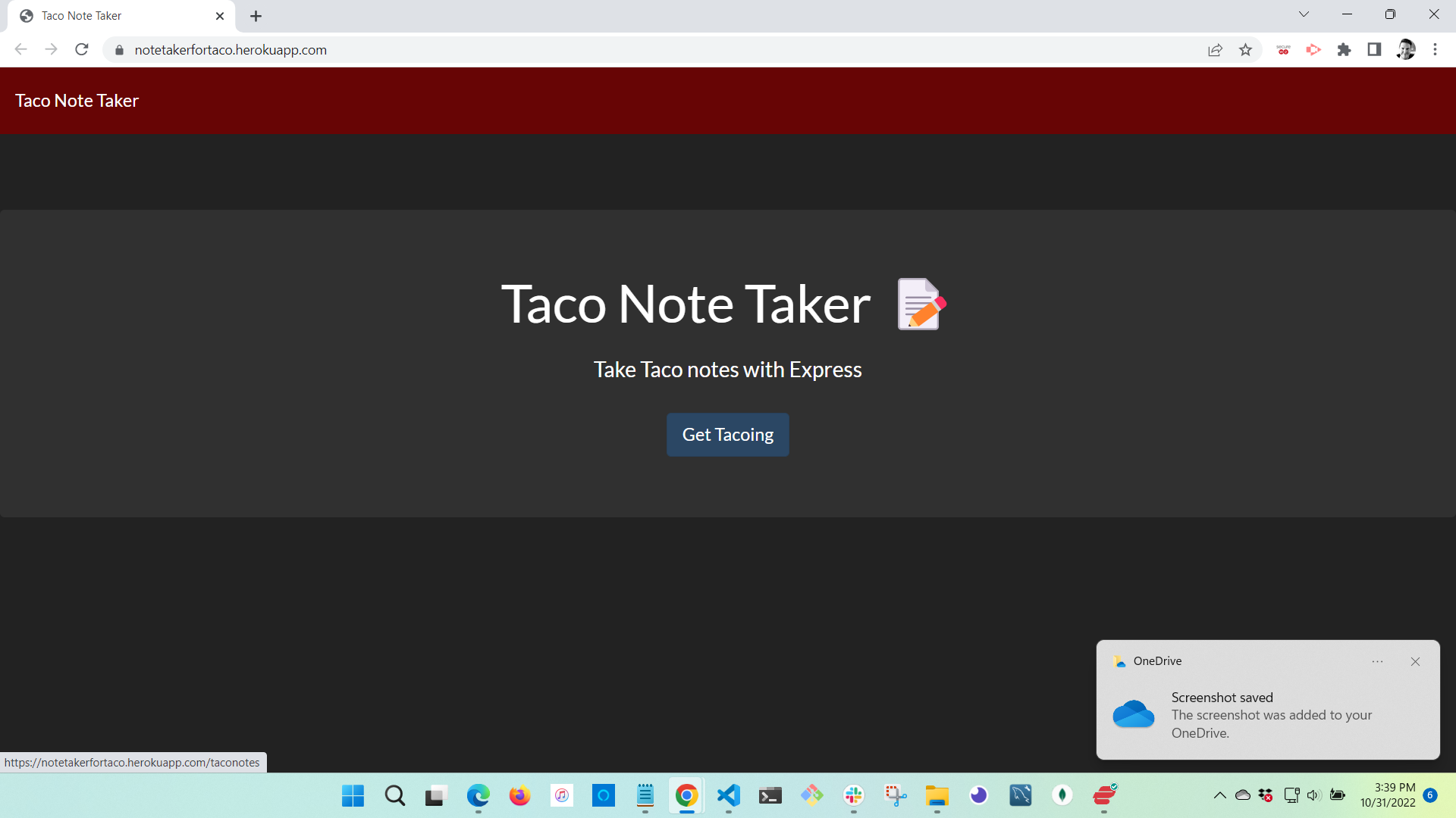 Note Taker For # | Note-Taker-For-Tacos