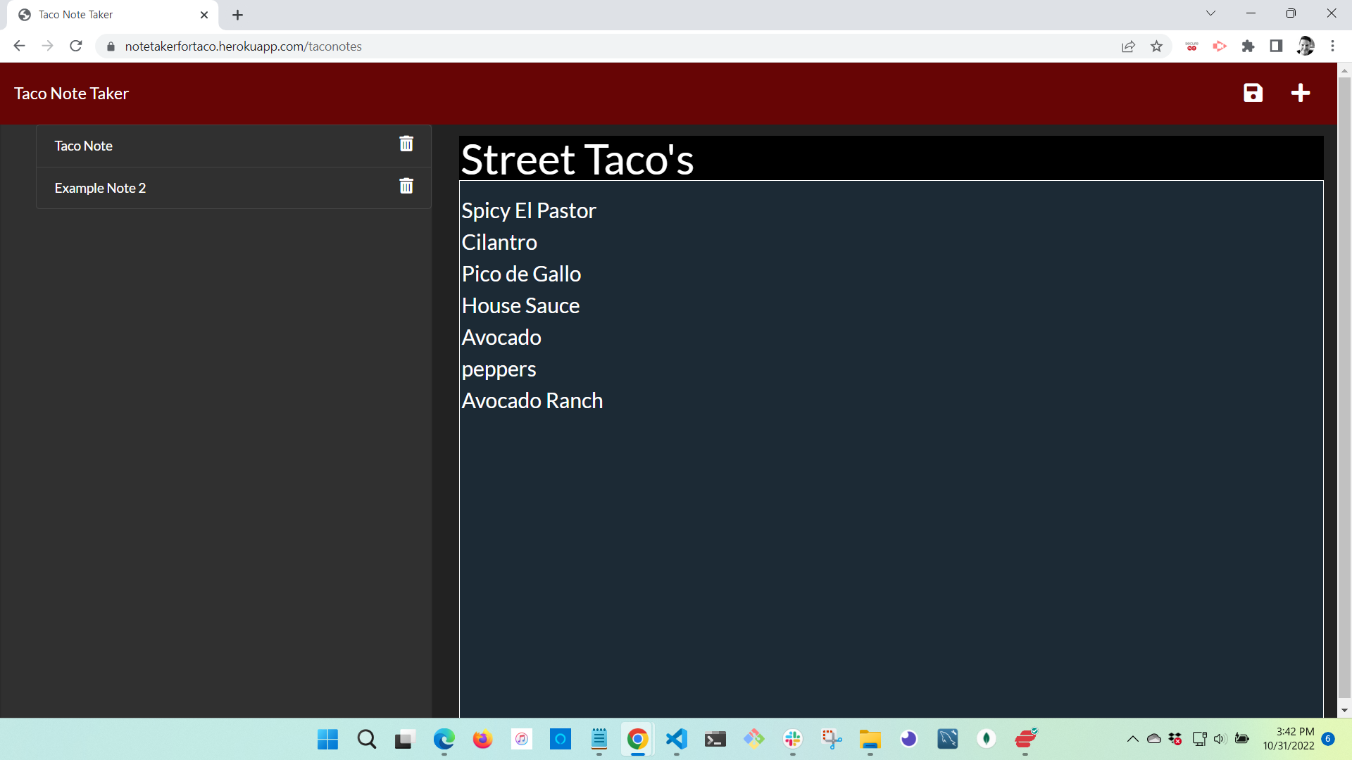 Note Taker For # | Note-Taker-For-Tacos