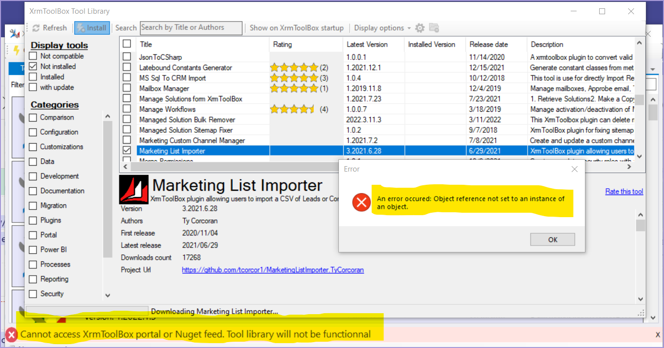 [BUG]: Cannot access XrmToolBox portal or Nuget feed. Tool library will not be functional ...