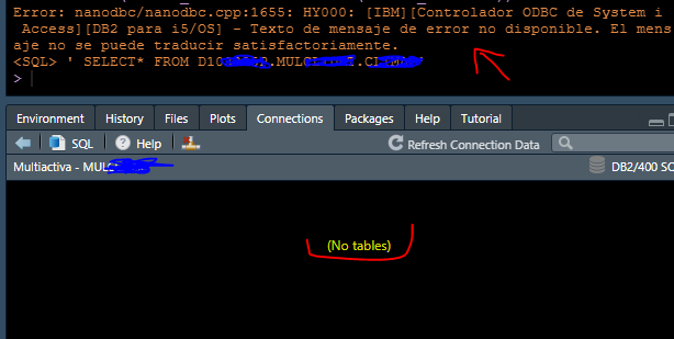 Error: nanodbc/nanodbc.cpp:1655: HY000: [IBM][Controlador ODBC de System i Access][DB2 para i5 ...