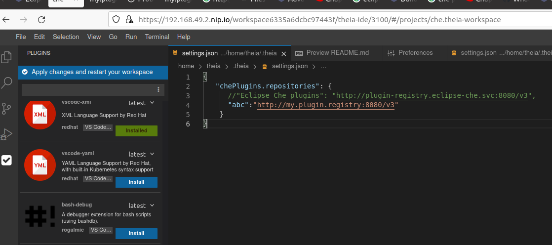 custom plugin registry url · Issue #21235 · eclipse-che/che · GitHub