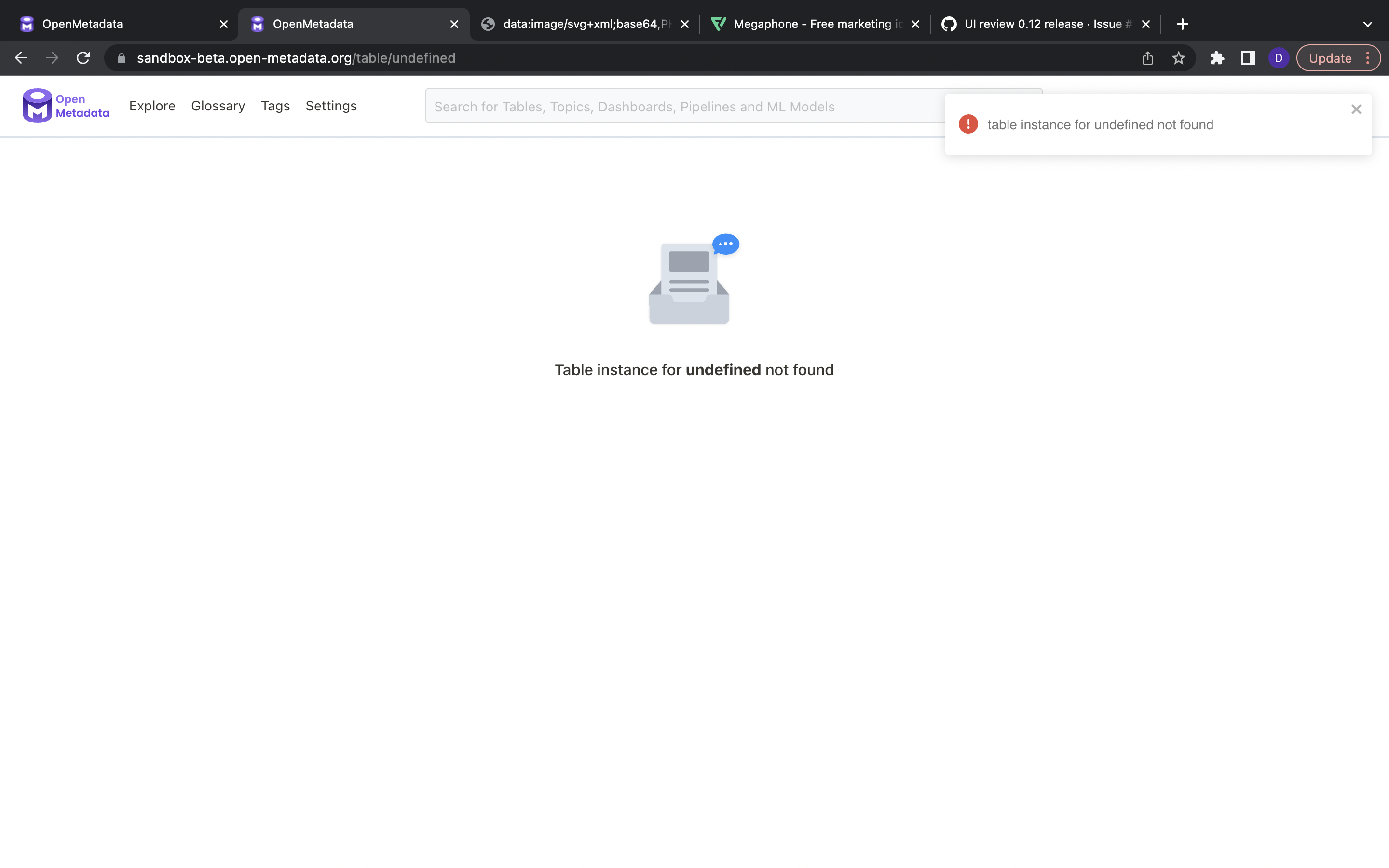 0 12 Tour Is Showing Error · Issue 7252 · Open Metadata Openmetadata · Github