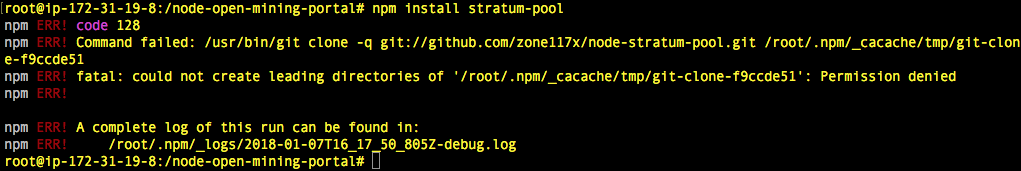 npm install stratum-pool - error code 128 - Ubuntu 16.04.03 · Issue #537 · zone117x/node-open ...
