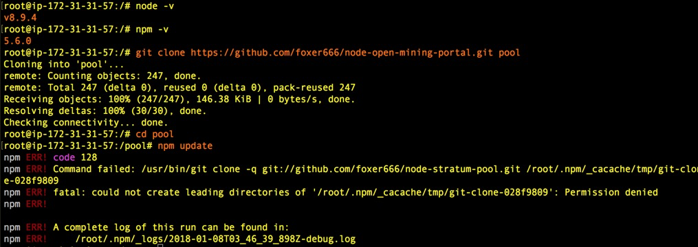 npm install stratum-pool - error code 128 - Ubuntu 16.04.03 · Issue #537 · zone117x/node-open ...