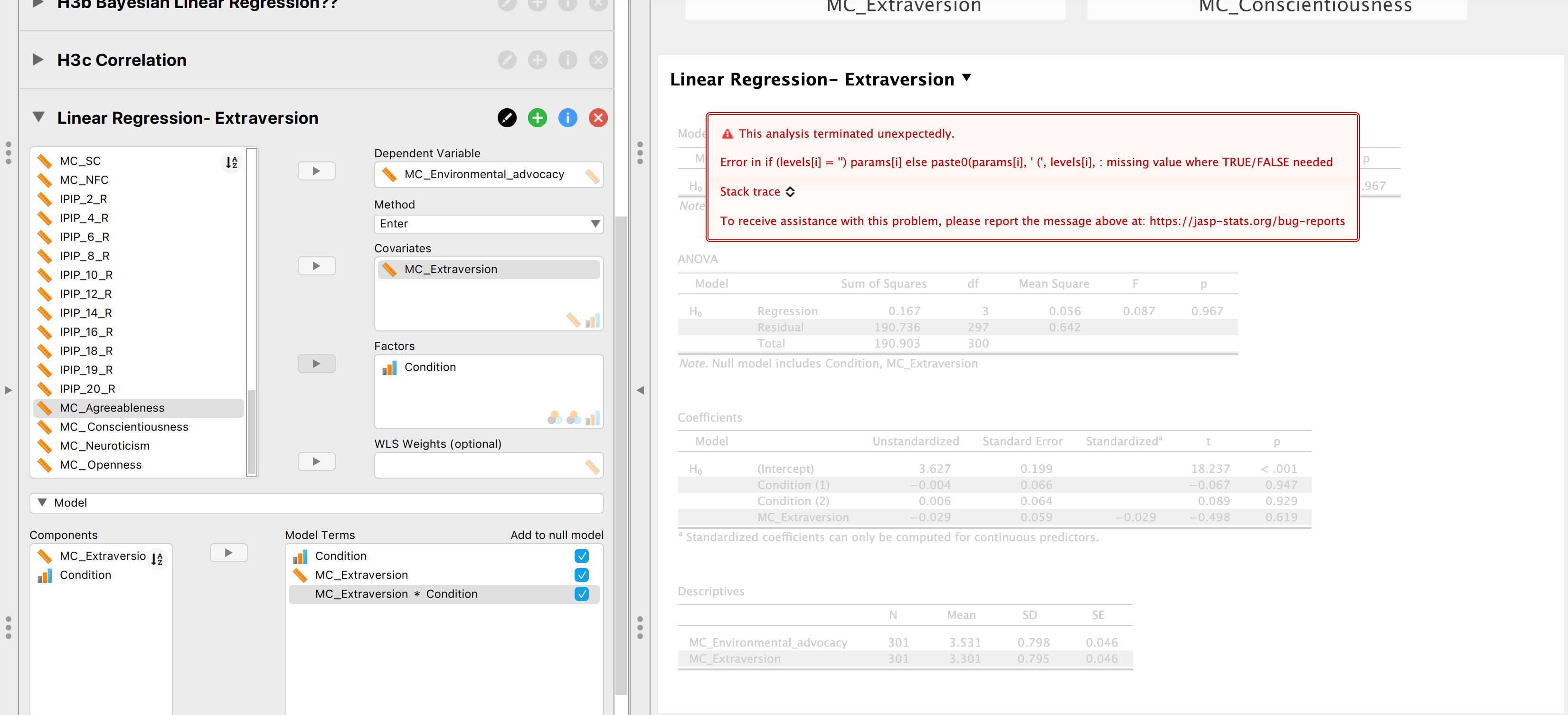 [Bug]: When interaction term is entered in regression, JASP 'terminated unexpectdly' · Issue ...