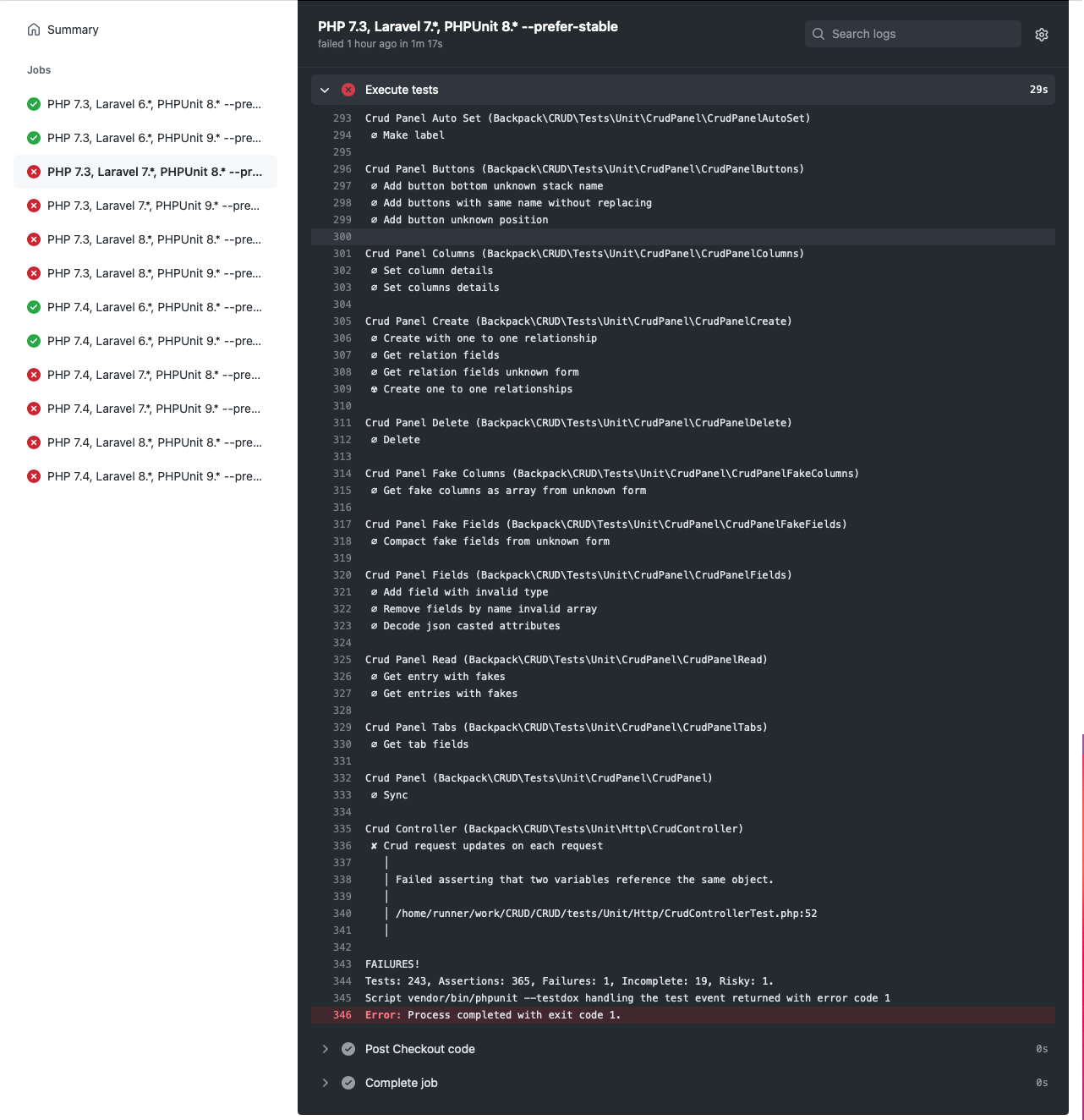 testCrudRequestUpdatesOnEachRequest test failing for Laravel 7 and ...