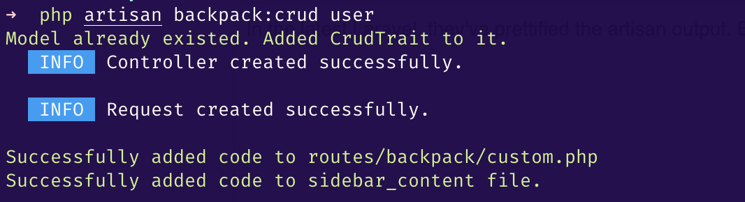 `php artisan backpack:crud` output is now messy · Issue #134 · Laravel-Backpack/Generators · GitHub
