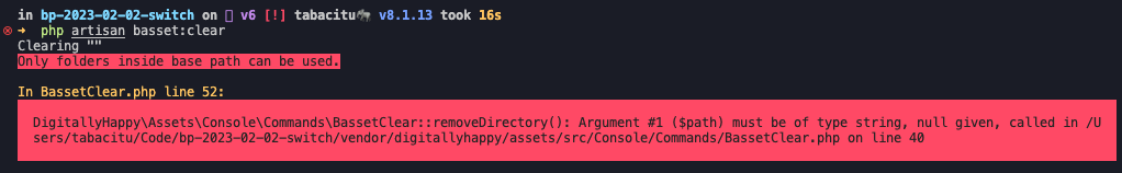Clear command throws an error · Issue #2 · Laravel-Backpack/basset · GitHub Clear command throws an error · Issue #2 · Laravel-Backpack/basset · GitHub