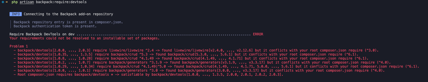 [bug] Cannot Install On A Livewire V3 Project · Issue 68 · Laravel Backpack Devtools Issues