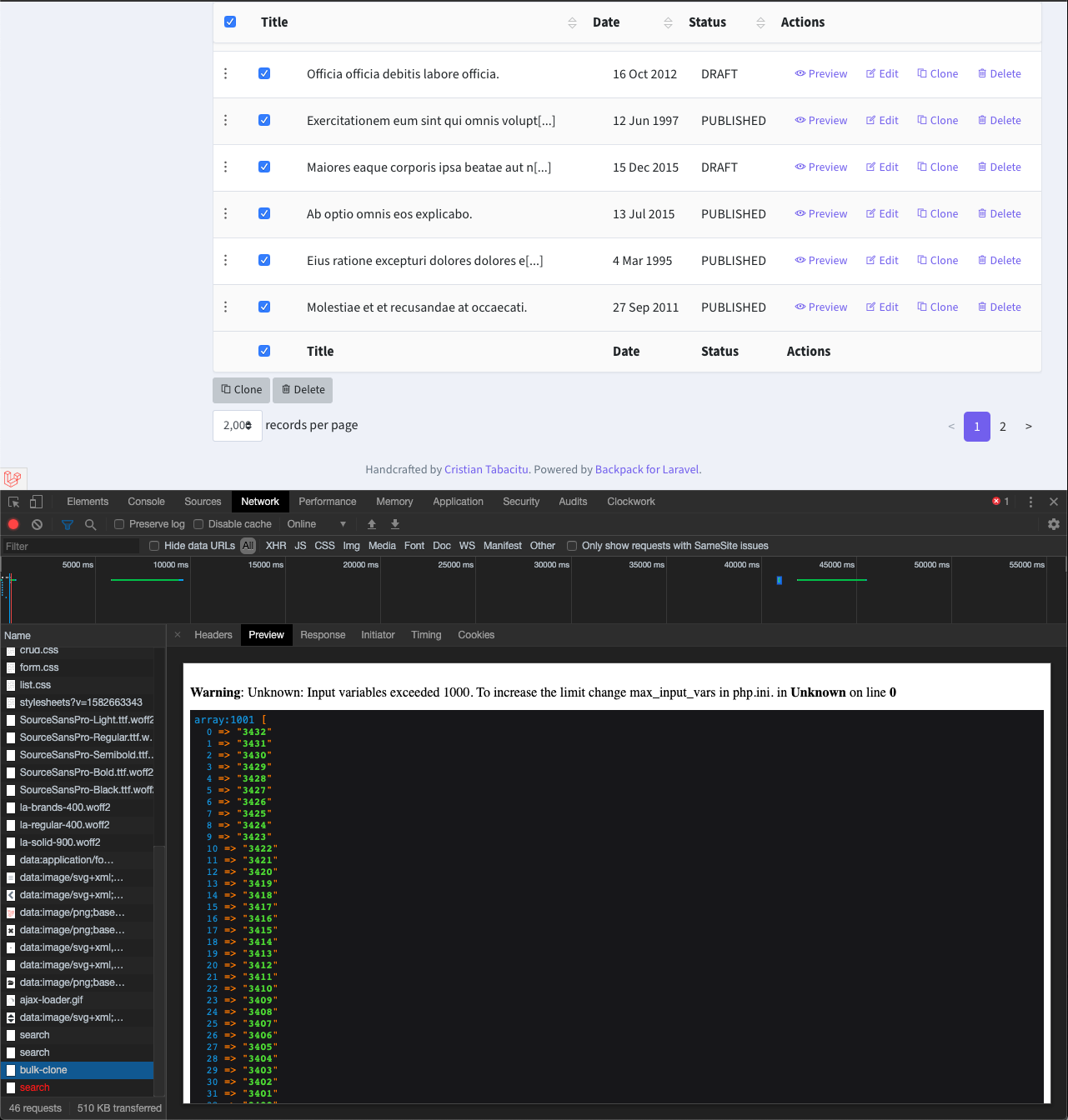 Bulk Action Not Working For Large Data Collection · Issue 2697 · Laravel Backpackcrud · Github