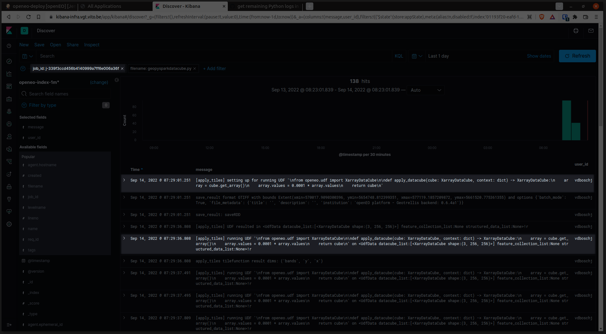 get remaining Python logs in ES/Kibana · Issue #217 · Open-EO/openeo-geopyspark-driver · GitHub