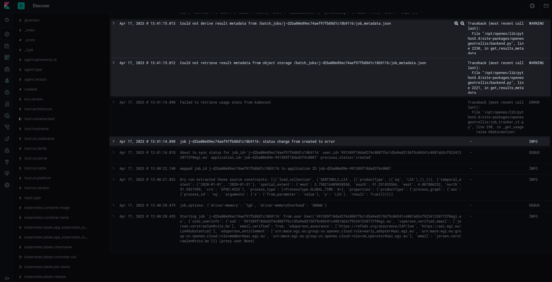 log failed k8s container launch in Kibana · Issue #401 · Open-EO/openeo-geopyspark-driver · GitHub