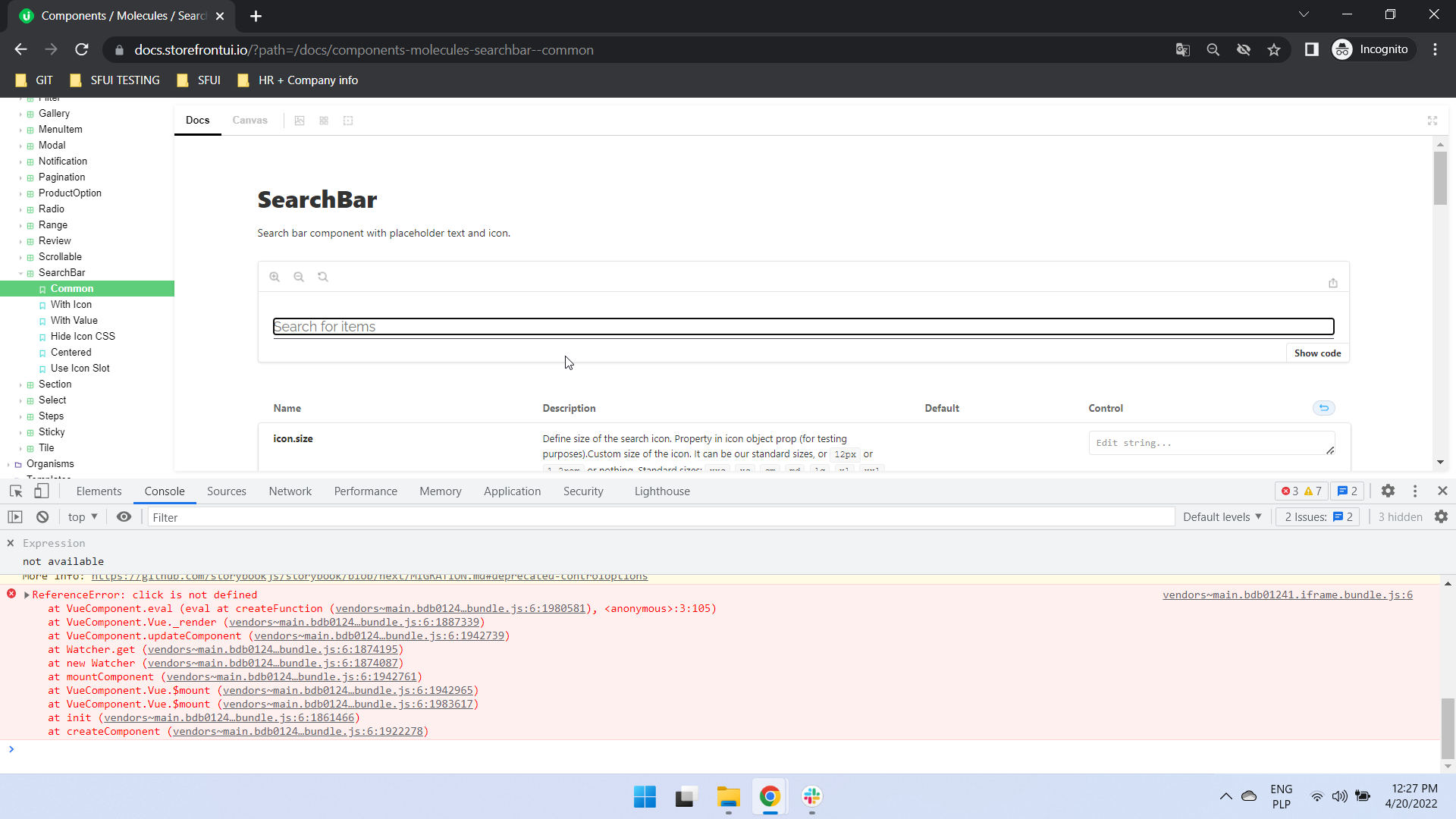 [BUG] Storybook Molecules SearchBar console shows error · Issue #2376 · vuestorefront/storefront ...