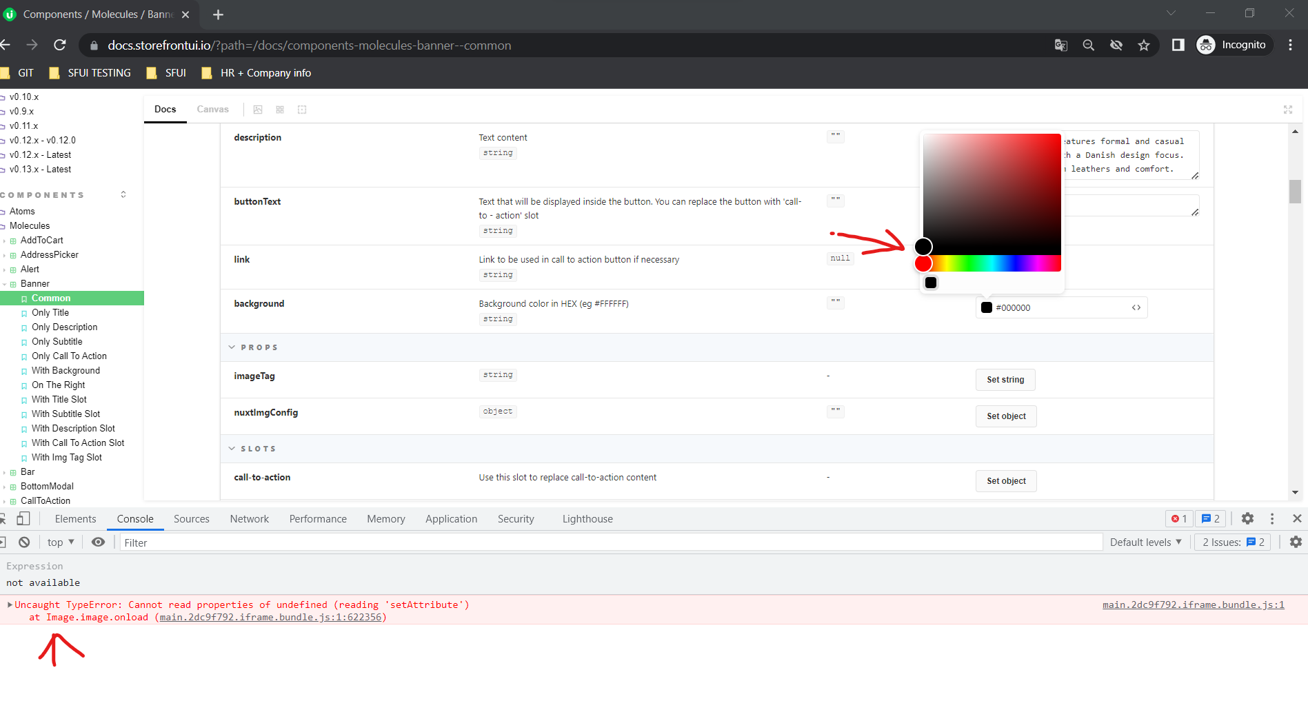 [BUG] Storybook Molecules Banner color picker provides error · Issue #2377 · vuestorefront ...