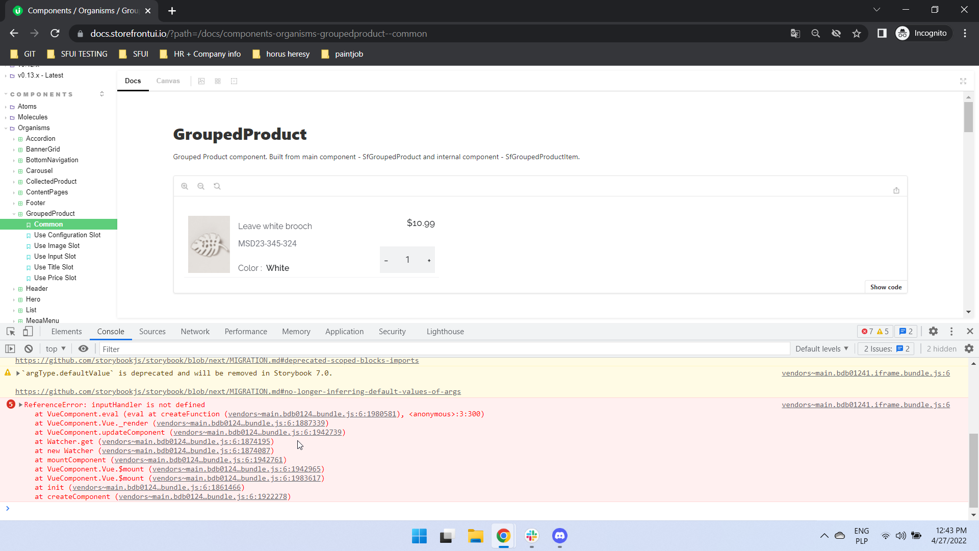 [BUG] Storybook Organisms GroupedProduct shows error on console · Issue #2392 · vuestorefront ...