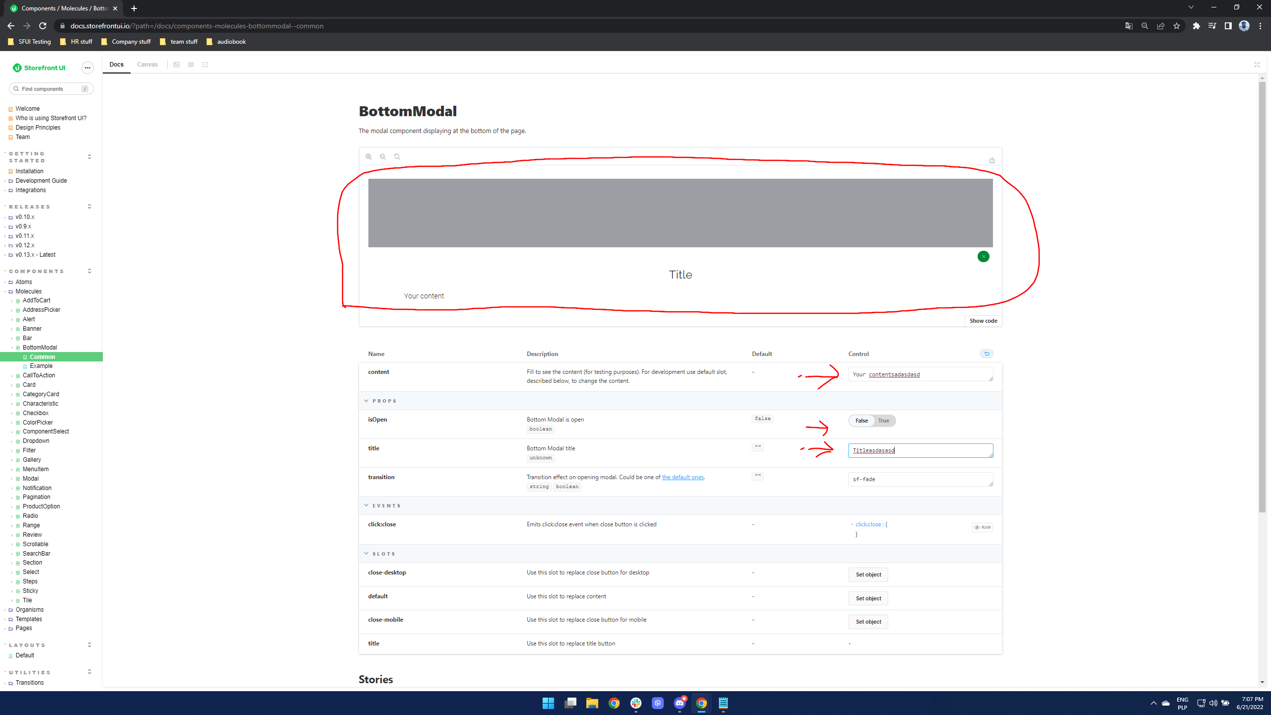 [BUG] Storybook Molecules Bottom Modal component not responsive to changing options · Issue ...