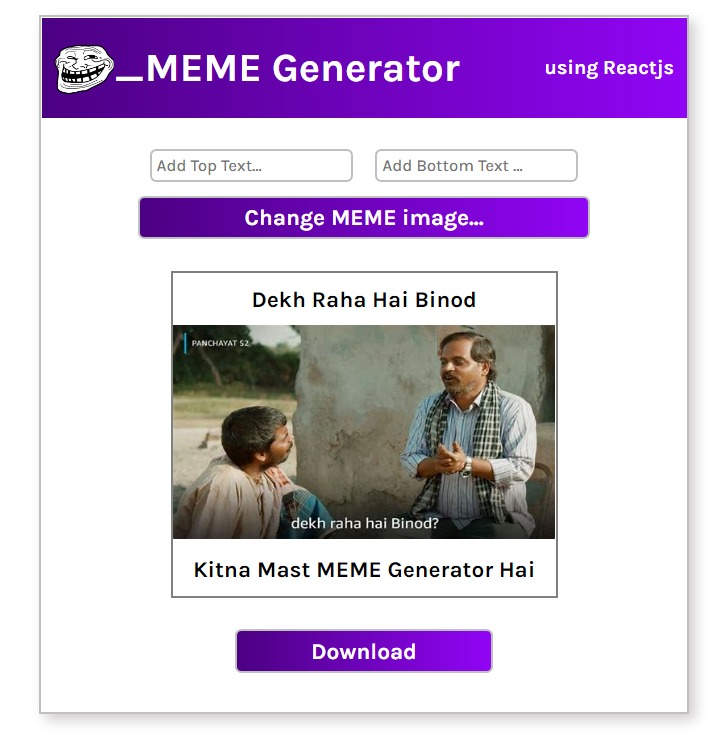 GitHub - Divyanshi51/MemeGeneratorUsingReactJS: Create awesome memes ...