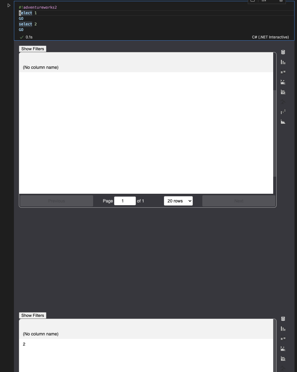 In the SQL extension, multi-batch statement output has unnecessary ...