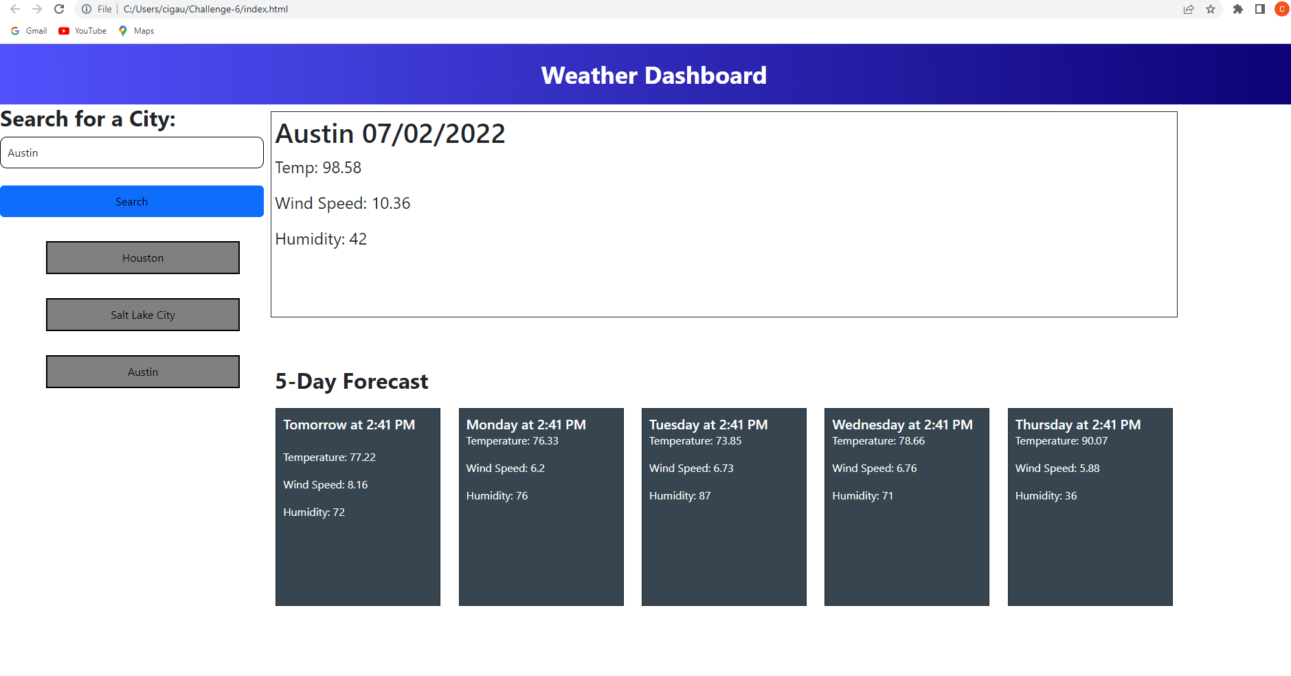 GitHub - ciaragauntt/Weather-Dashboard