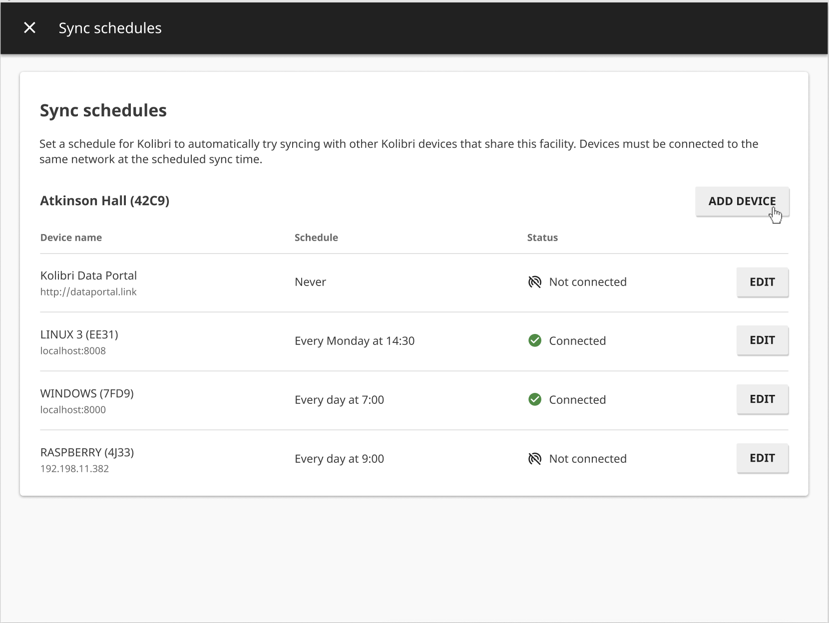 Add edit sync schedule and "add device" model to manage sync schedule page · Issue #9804 ...
