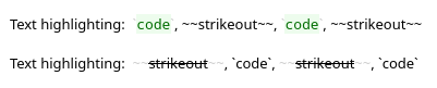 Strikeout and code inline formatting are mutually exclusive in the same ...