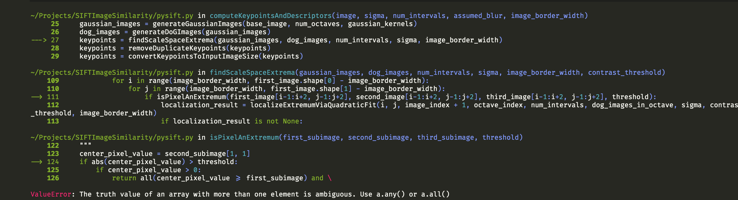 ValueError in pysift when running notebook · Issue #1 · adumrewal/SIFTImageSimilarity · GitHub