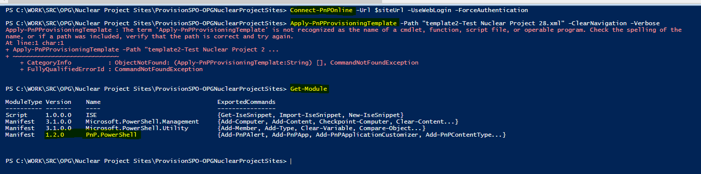 [BUG] Apply-PnPProvisioningTemplate : The term 'Apply-PnPProvisioningTemplate' is not recognized ...