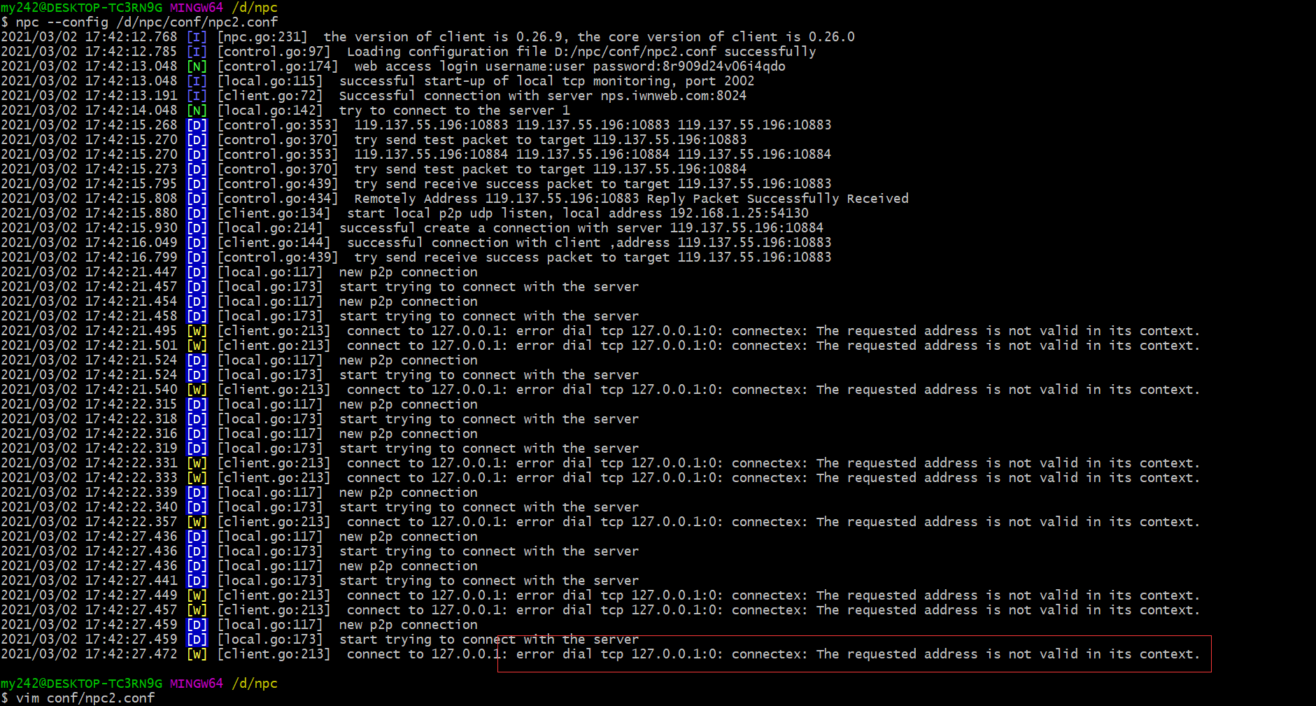 NPC自带的P2P配置示例有误，建议修正，避免误导 · Issue #716 · ehang-io/nps · GitHub