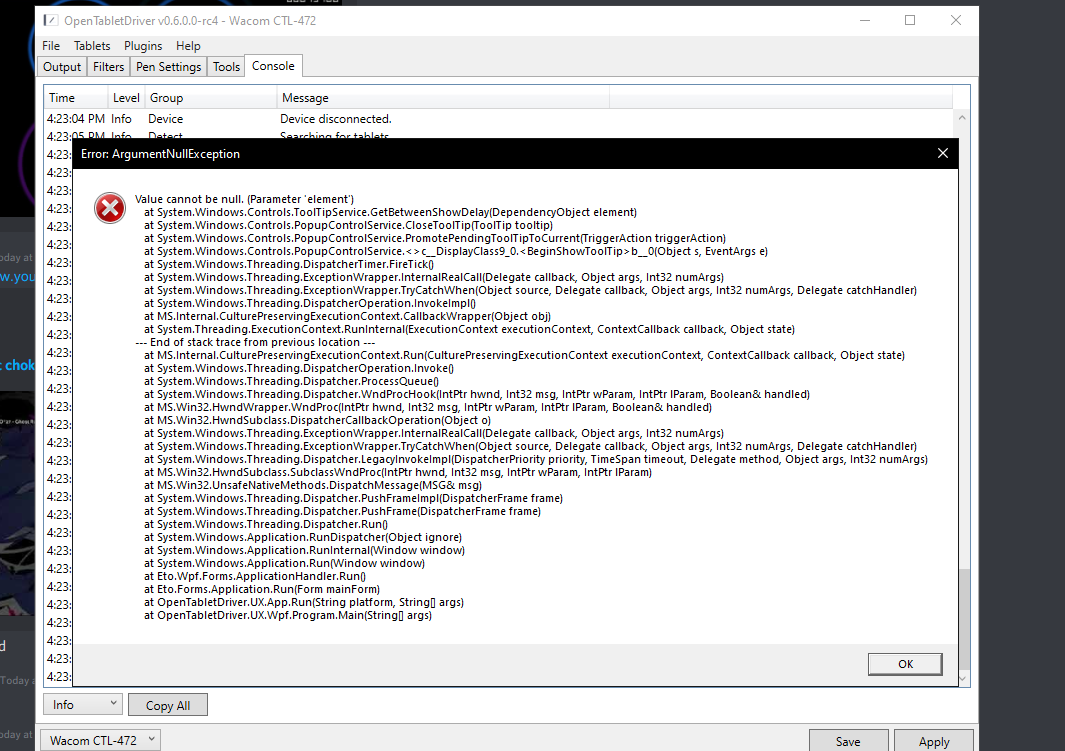 Tooltips can cause a crash when unplugging a tablet · Issue #1875 · OpenTabletDriver ...