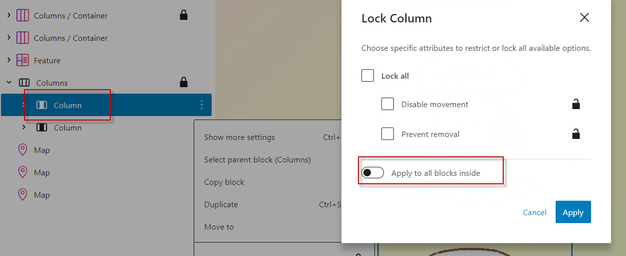 Columnscontainer Block Nested Columns Were Removed Automatically When Locking All Container