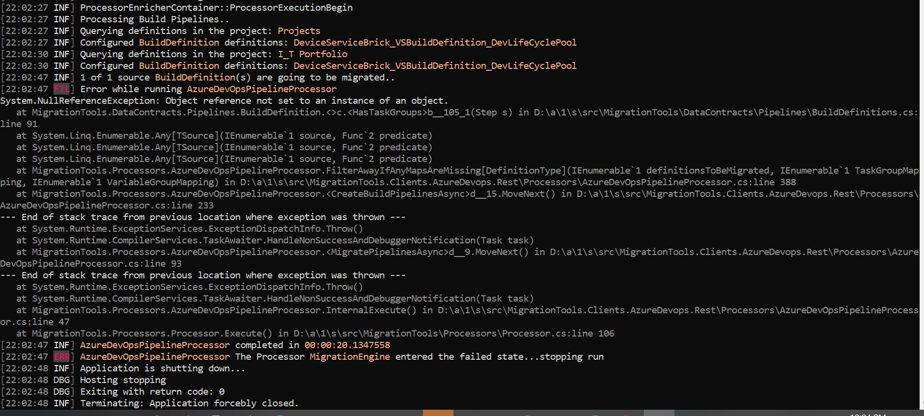 [Urgent] Am trying to migrate classic azure build pipelines using nkdagility and getting below ...