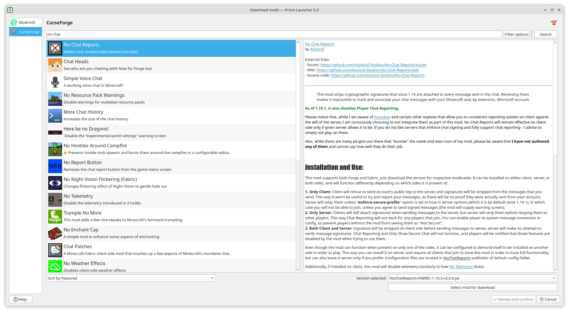 Broken text at No Chat Reports CF page · Issue #836 · PrismLauncher/PrismLauncher · GitHub
