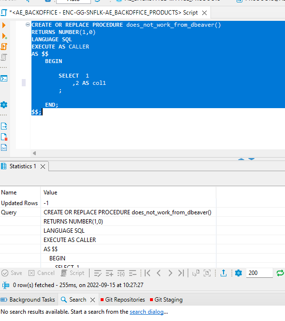Snowflake procedure creation fails in DBeaver, not in Snowflake · Issue #17636 · dbeaver/dbeaver ...