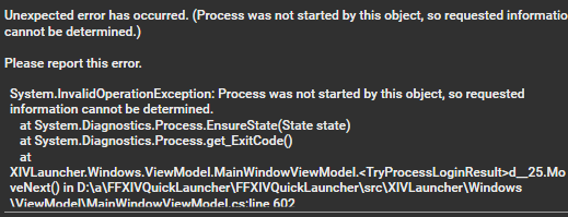 Unexpected error has occurred. · Issue #812 · goatcorp/FFXIVQuickLauncher · GitHub