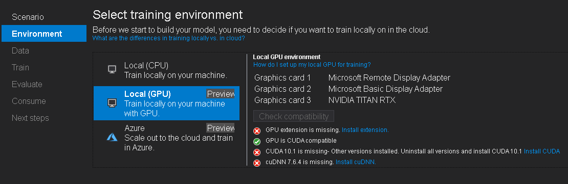 Cannot use local gpu environment for old preview model builder image classification · Issue ...