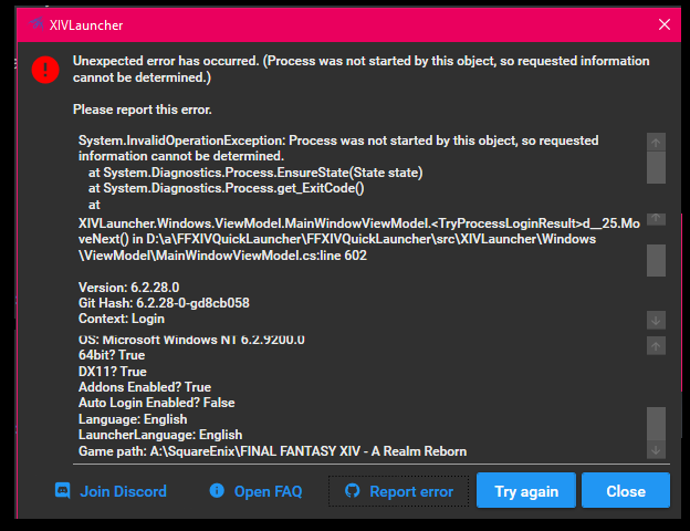Error upon logout · Issue #864 · goatcorp/FFXIVQuickLauncher · GitHub